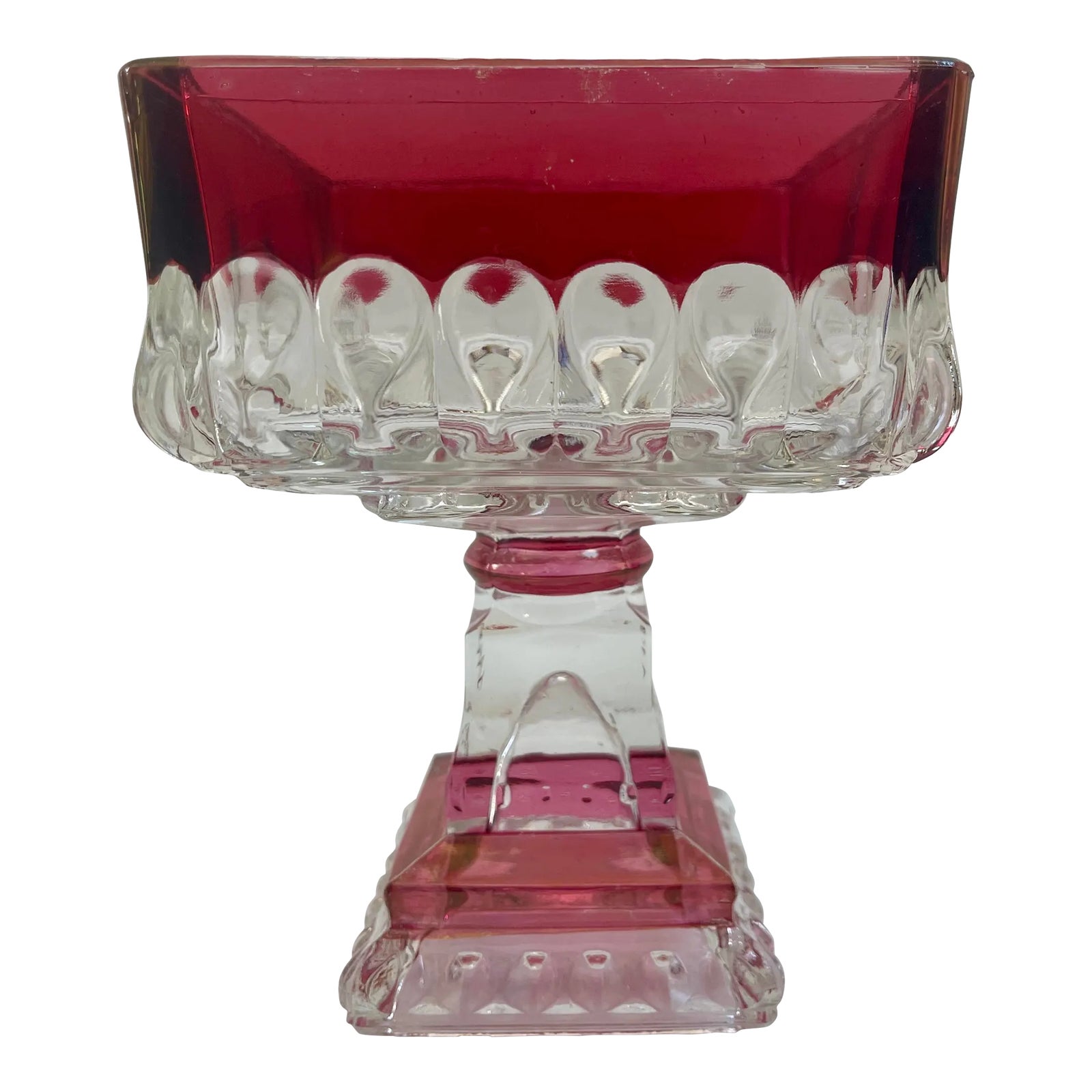 Tall Vintage Ruby Red Glass Compote or Candy Serving Pedestal | Chairish