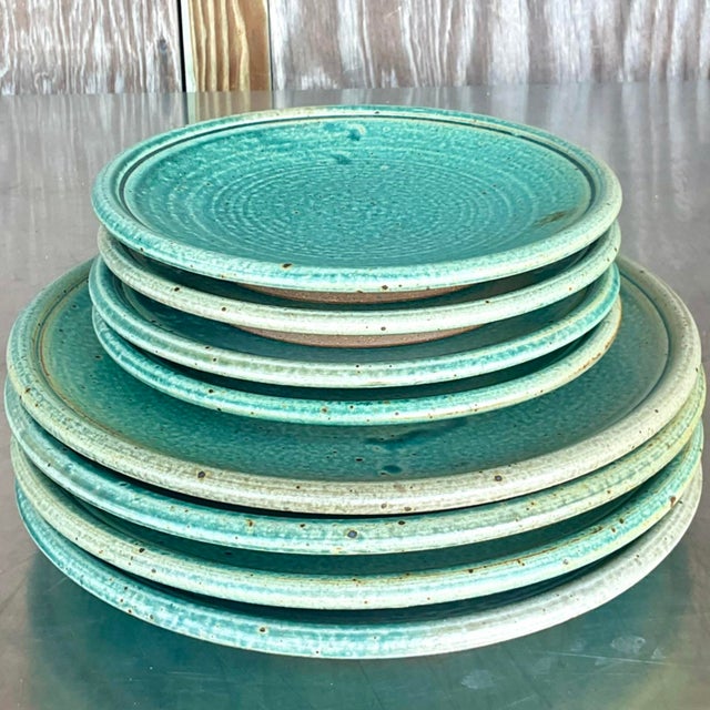 Vintage Boho Studio Pottery Plates- Set of 8 | Chairish