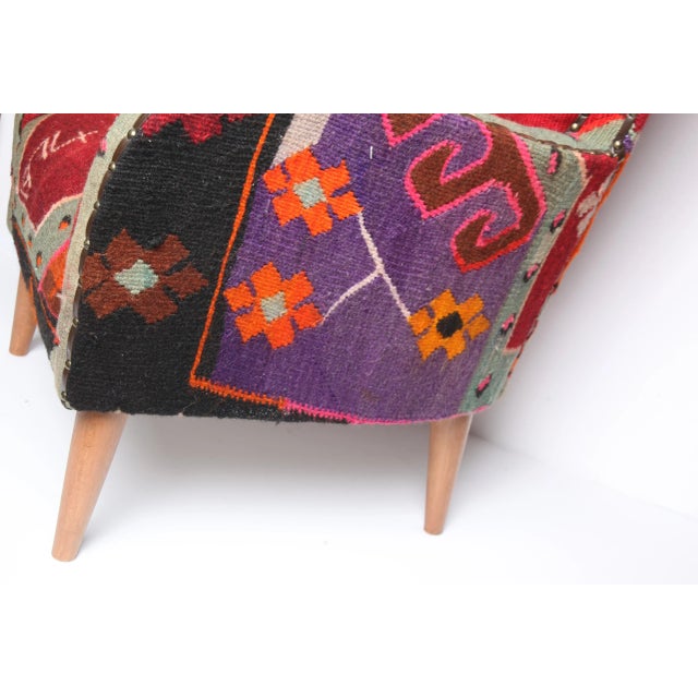 Handmade Vintage Kilim Covered Wooden Armchair | Chairish