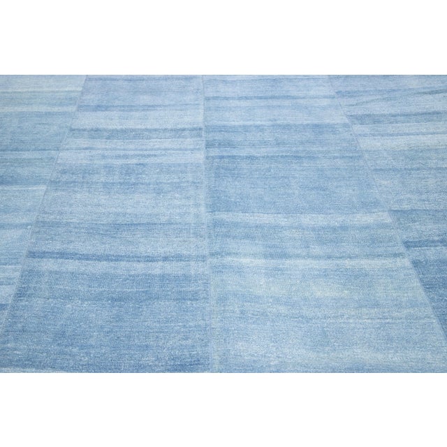 Flatweave Kilim Modern Wool Rug With Stripe Design in Denim Blue | Chairish