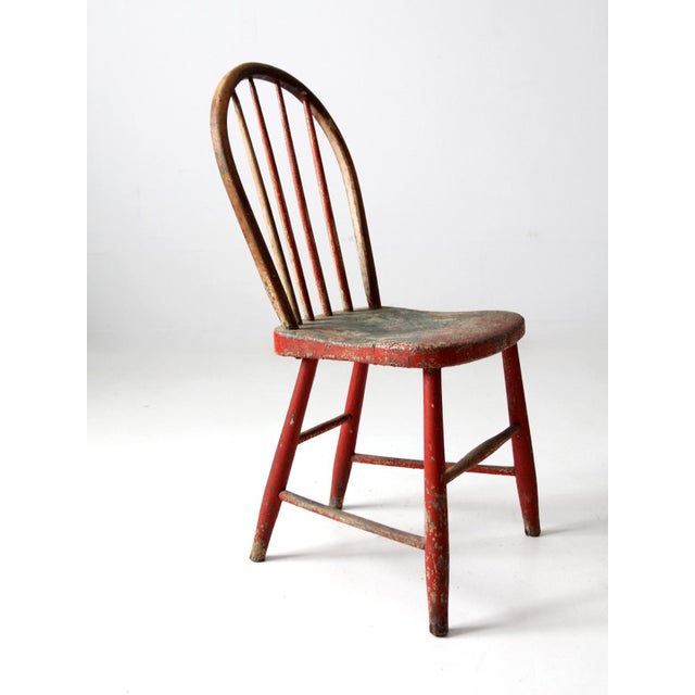 Antique Red Spindle Back Farmhouse Chair | Chairish