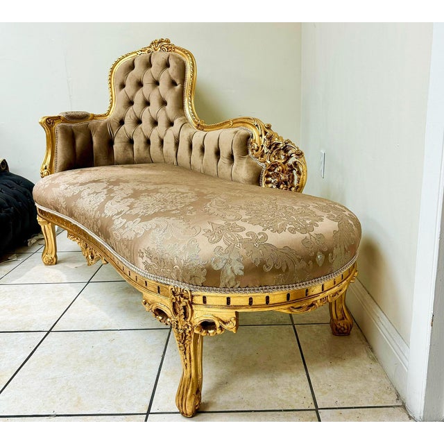 Rococo Style Light Coffee Lounge With Gold Details | Chairish