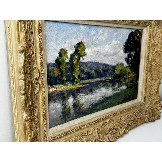 1920s Impressionist Oil Painting Fishing River Orne Normandy France by ...