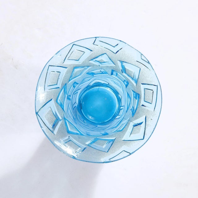 Early 20th Century Art Deco Blue Glass Vase With Raised Translucent