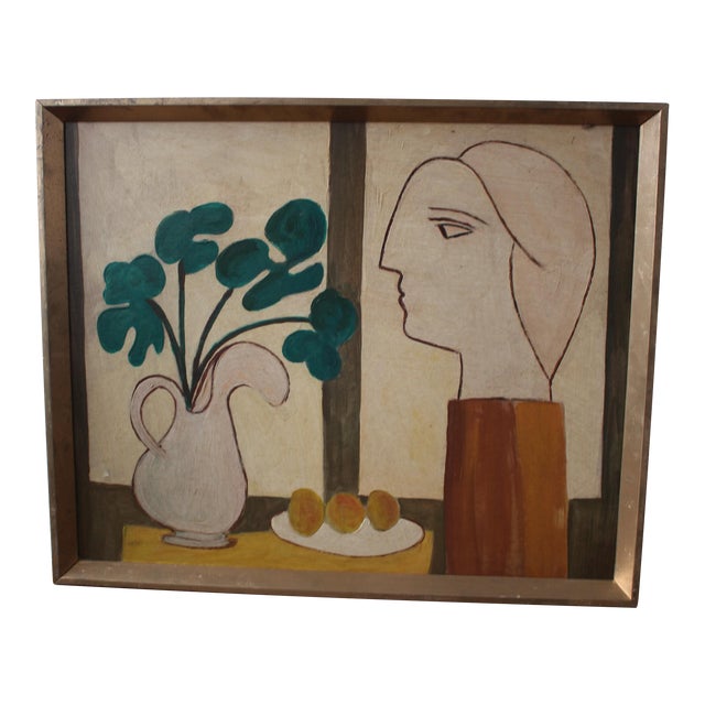 Mid-Century Modern Bauhaus Still Life Cubist Oil Painting, Framed ...
