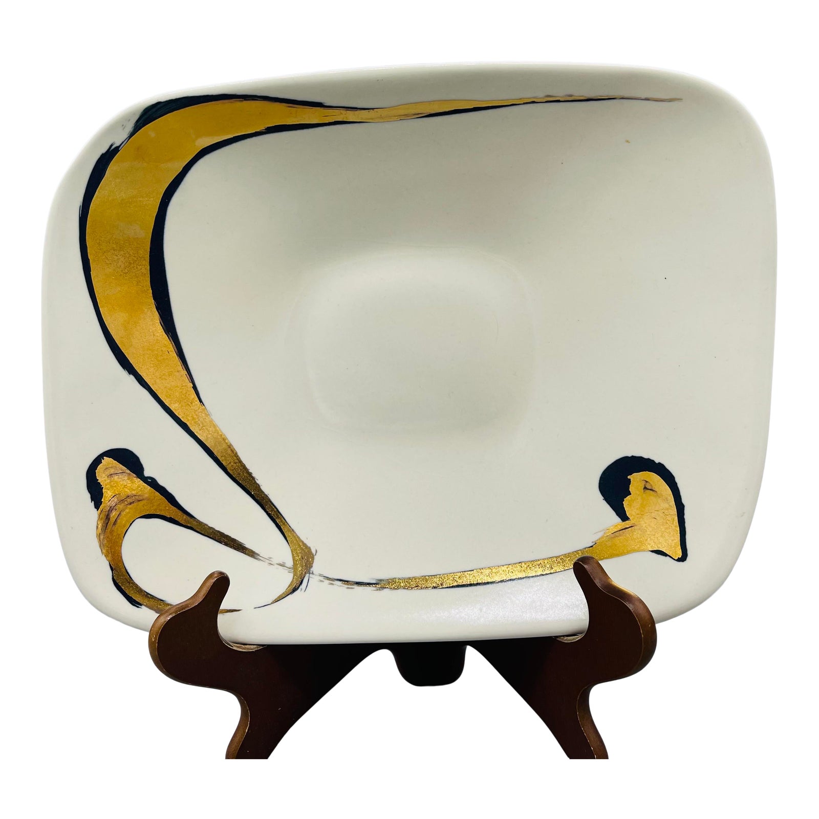 Vintage A. Mallory Pottery “Change” Black & Gold Platter | Chairish