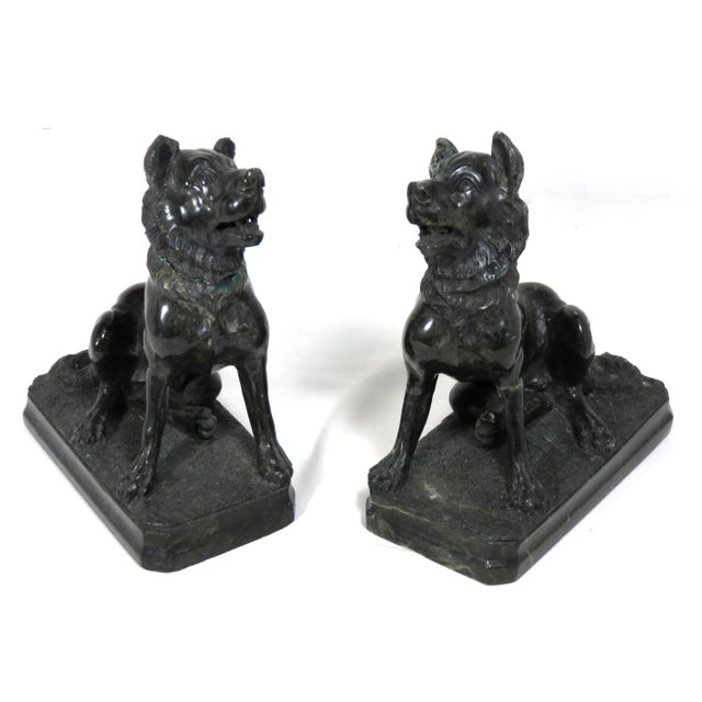 Antique Hand Carved Hard Stone - Marble Figuraive Dog Bookends - a Pair ...