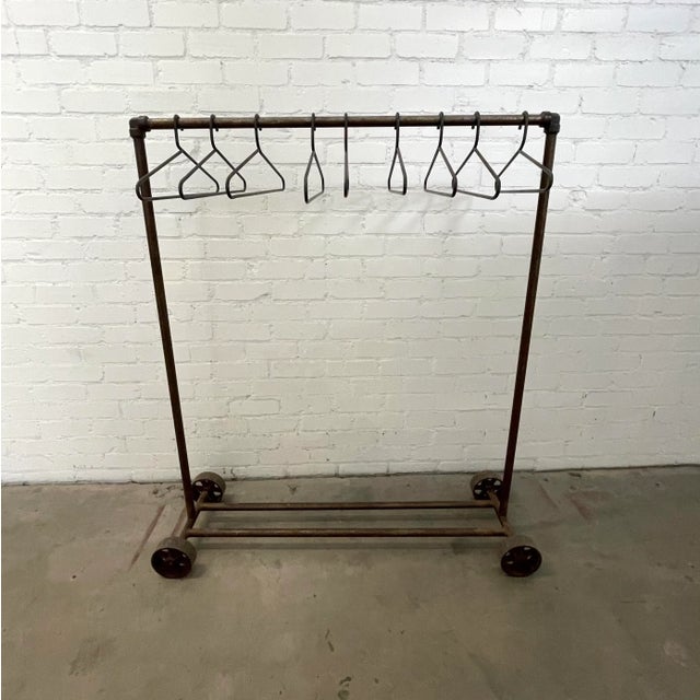 Industrial Rolling Garment Rack With Custom Hangers | Chairish