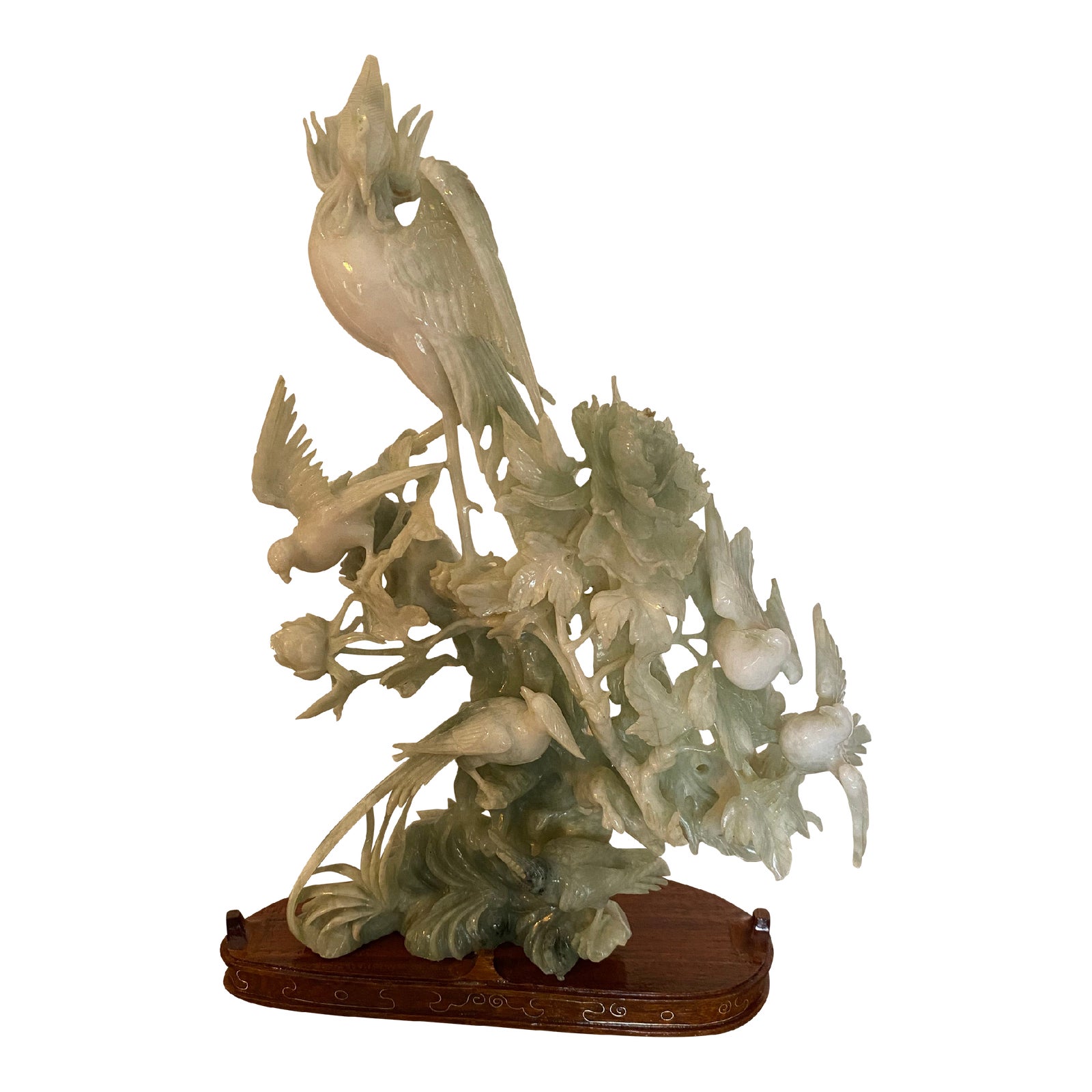 Vintage Chinese Jade Carved Phoenix Bird of Paradise Statue Stand ...