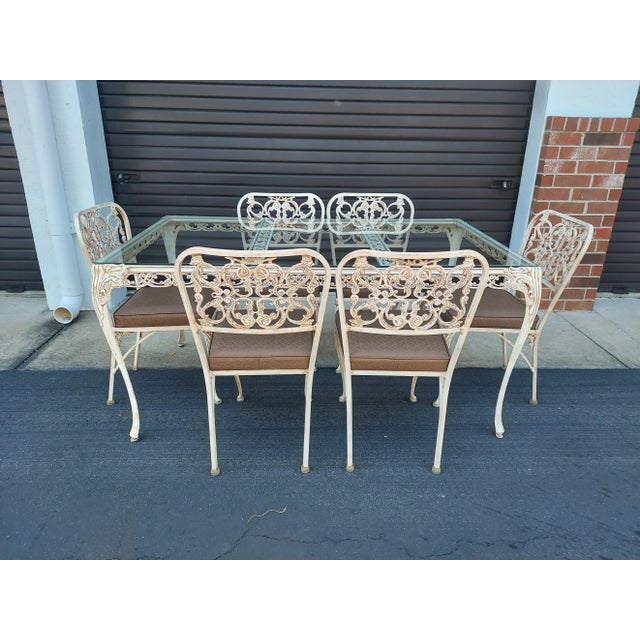 1970s Vintage 7 Piece Cast Aluminum Patio Dining Set | Chairish