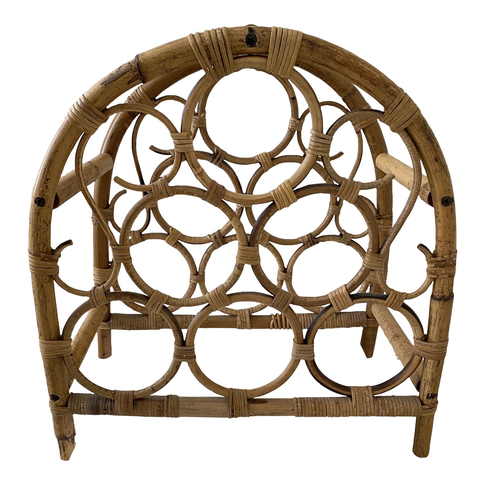 Vintage Arched Bamboo Rattan Wine Rack | Chairish