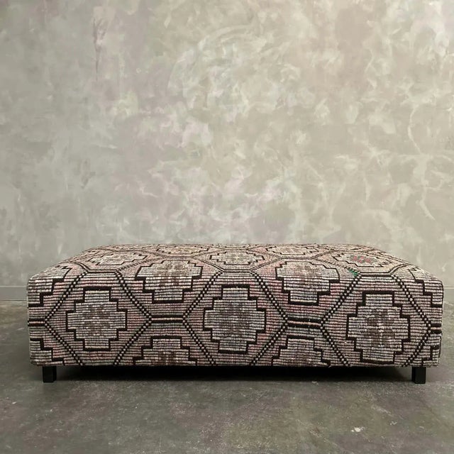 Contemporary Cocktail Ottoman Upholstered in Vintage Turkish Geometric ...