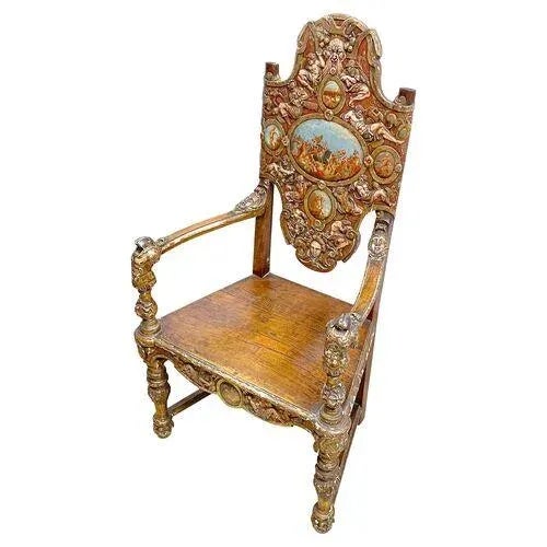 Antique Carved Ancient Roman History Armchair | Chairish