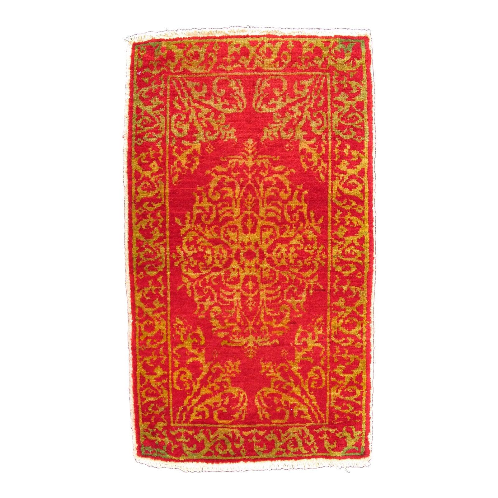 Antique Turkish Ottoman Rug With Floral Medallion in Red, Green and ...