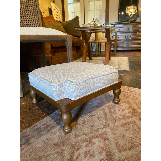 Low Footstool With Gray Leopard Print Upholstery | Chairish