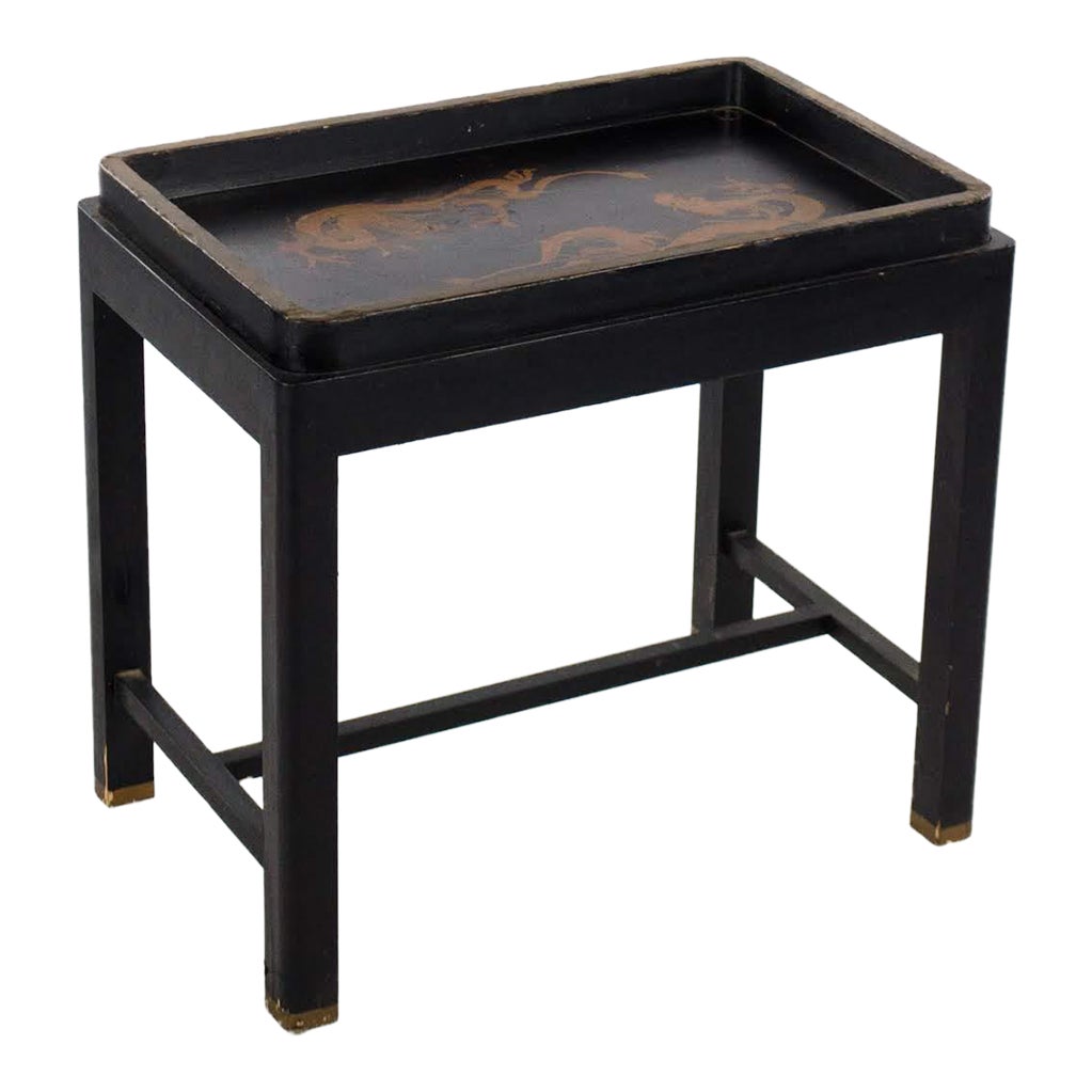Early 20th Century Chinese Black and Orange Dragon Motif Side Table ...