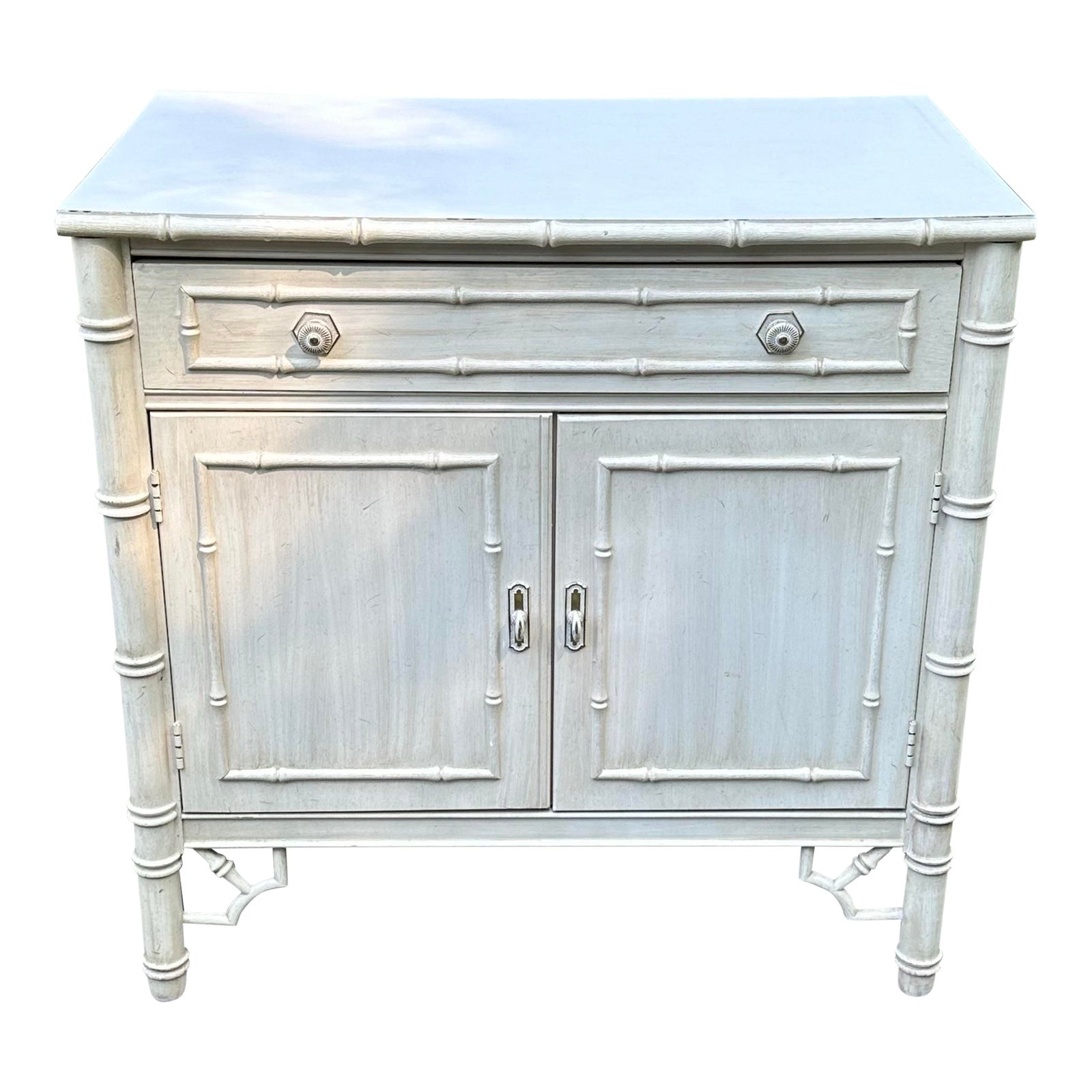 Palm Beach Style Chinoiserie Faux Bamboo Bar Cabinet/Server With Beige ...