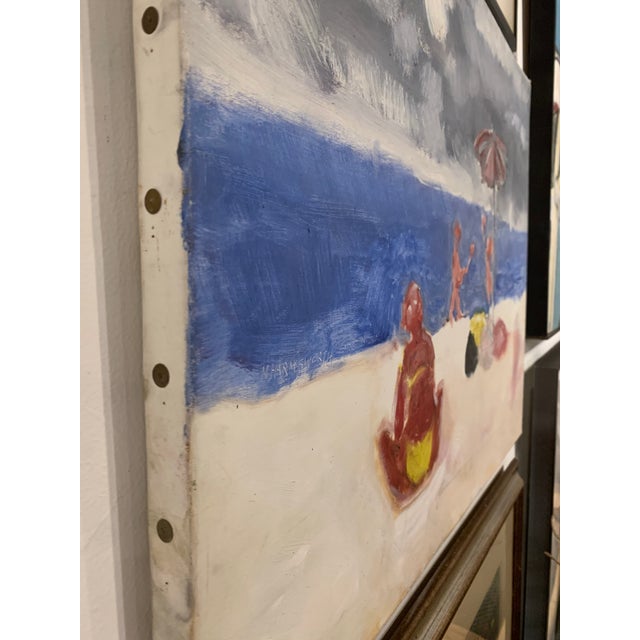 Vintage Abstract Figurative Beach Scene Oil Painting on Canvas | Chairish