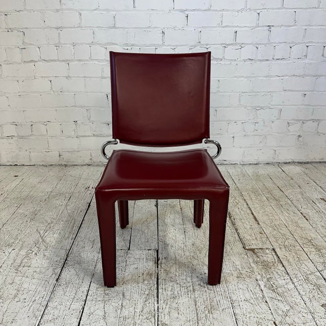 Maroon Leather and Chrome Italian Designed Chair by Arper. | Chairish
