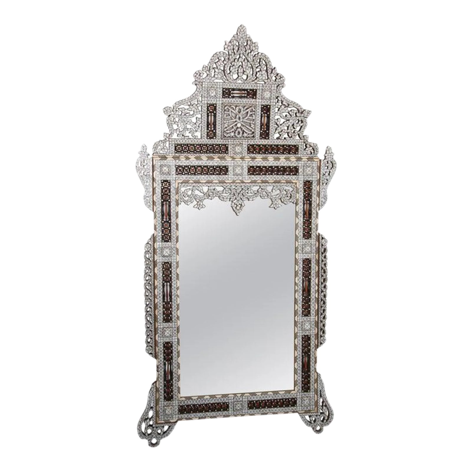White Shell Inlaid Antique Middle Eastern Damascene Syrian Mirror 66 ...