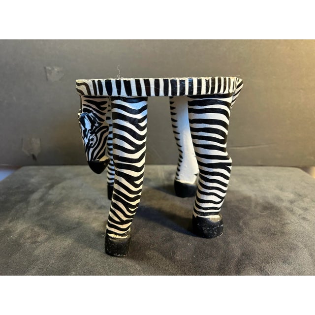 Vintage Hand Painted Wood Figural Zebra Plant Stand | Chairish