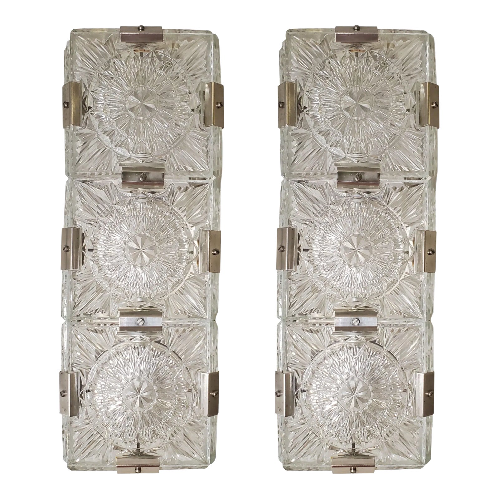 Large Pair of Rectangular Mid-Century Modern Glass Sconces | Chairish