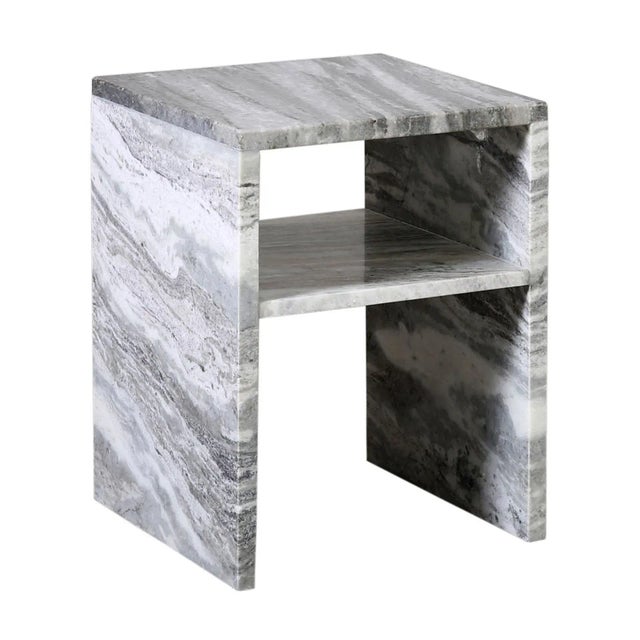 White & Grey Marble Bedside Table | Chairish