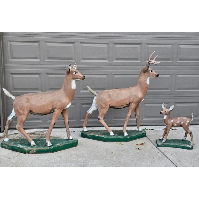 Vintage Life-Size American Concrete McHy Co Deer Family Statues - Set of 3 | Chairish