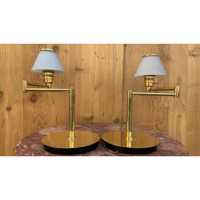 Vintage Modern Brass Swing Arm Reading Table Lamp With Glass Shades ...