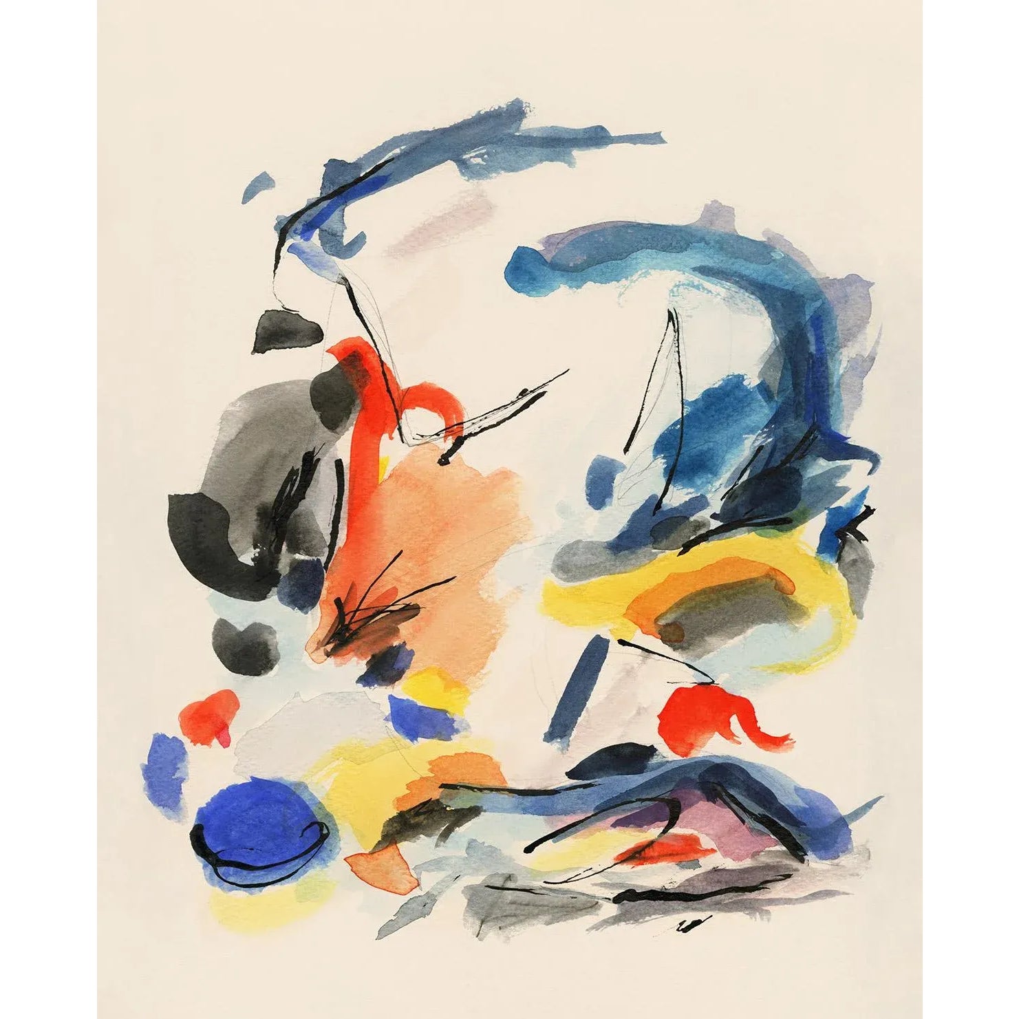 Mid-Century Modern Colorful Print With Primary Colors - Unframed Giclée ...