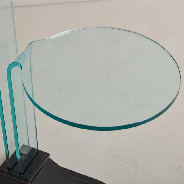 Postmodern Two Tier Glass Side Table with Wood Base, Italy 1980s | Chairish