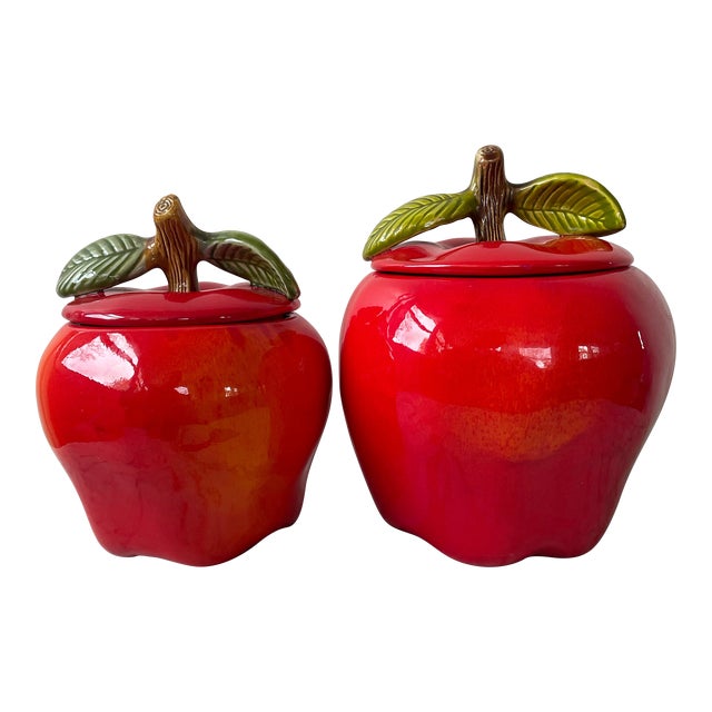 Mid Century Apple Kitchen Canisters Set | Chairish