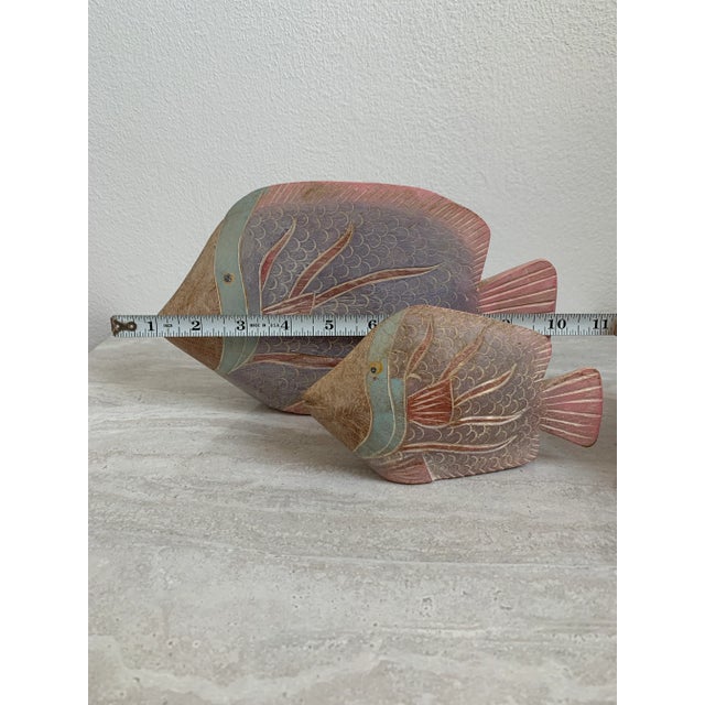 Vintage 1980s Teakwood Tropical Fish Sculptures Painted in Pastel - Set ...