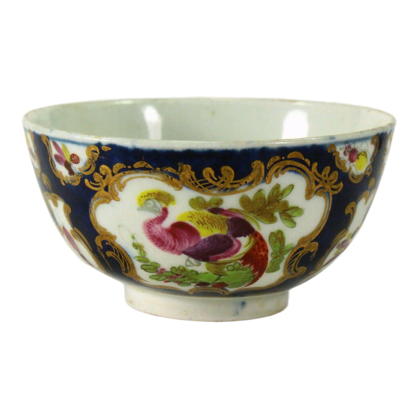 Antique Dr. Wall Worcester Cobalt Blue & Gold Exotic Bird Polychrome ...