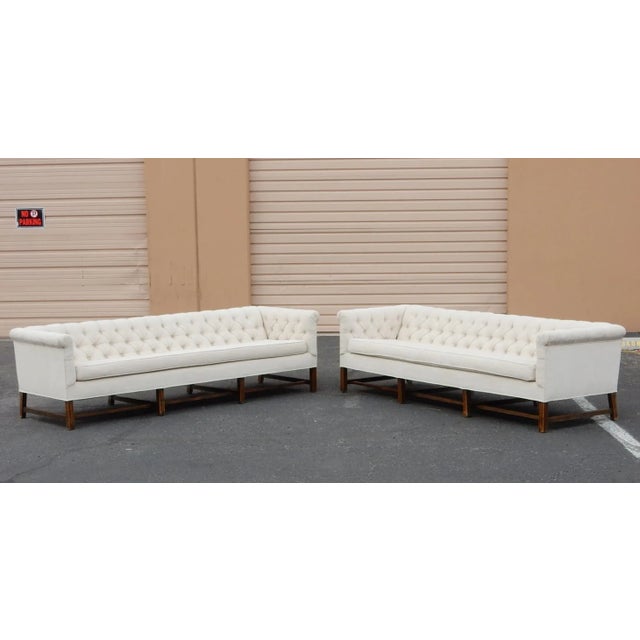 Pair of Matching Mid-Century Modern Tufted Tuxedo Sofas | Chairish