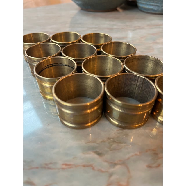 Set of 12 Late 20th Century Unlacquered Brass Napkin Rings | Chairish