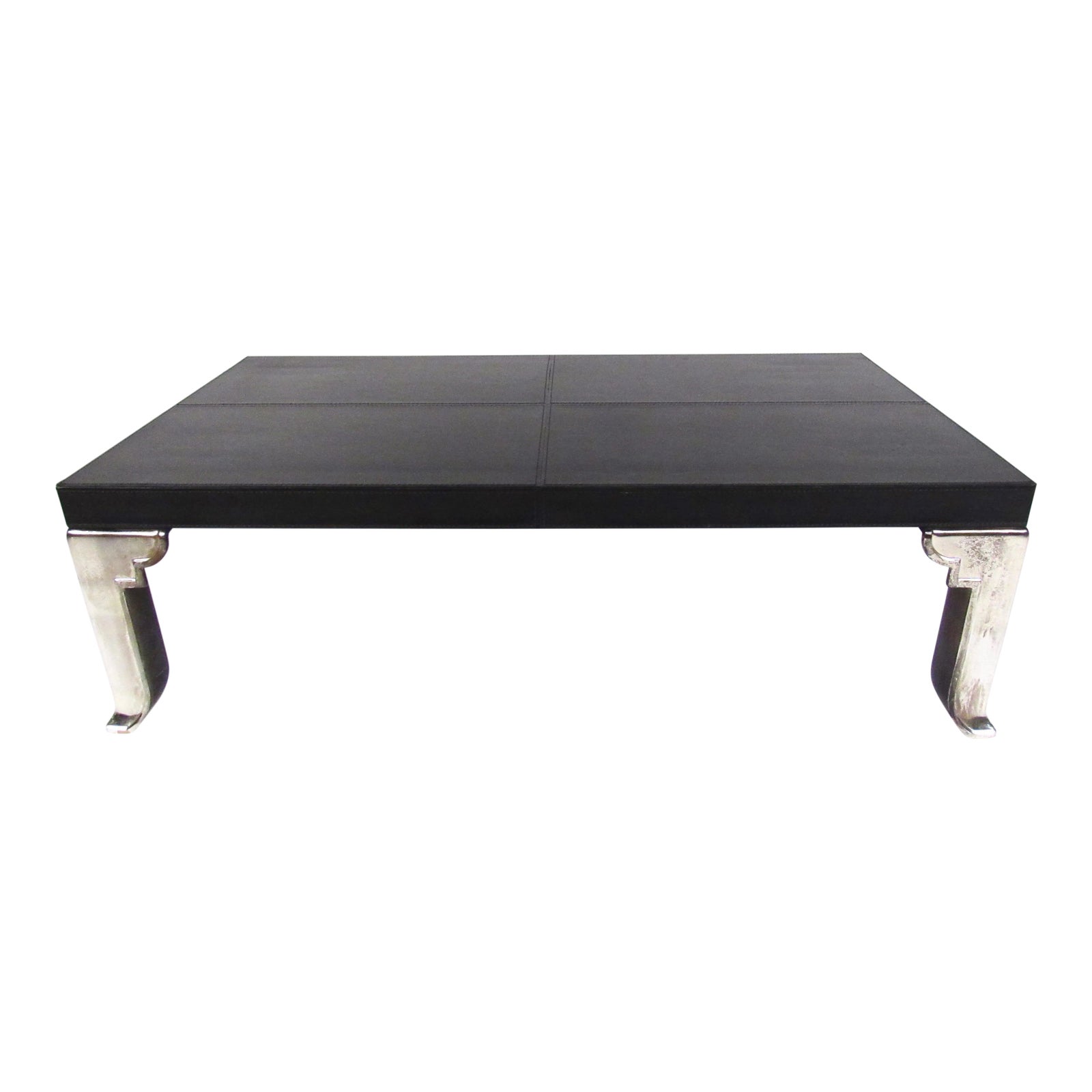 Large Modern Leather Top Coffee Table | Chairish
