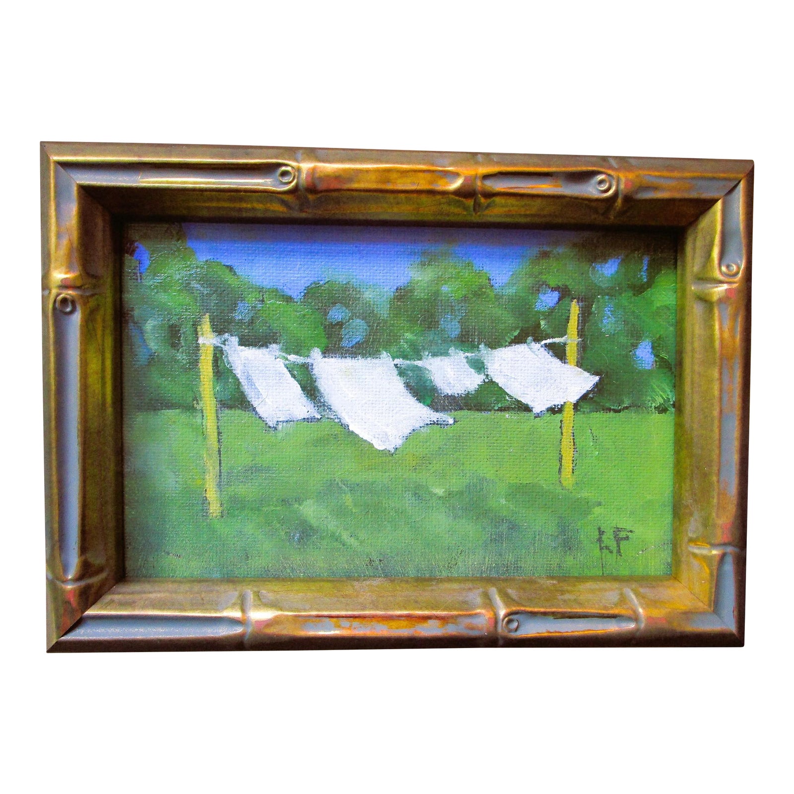 Framed Backyard Clothesline 4x6 Art Lynne French Laundry Landscape ...