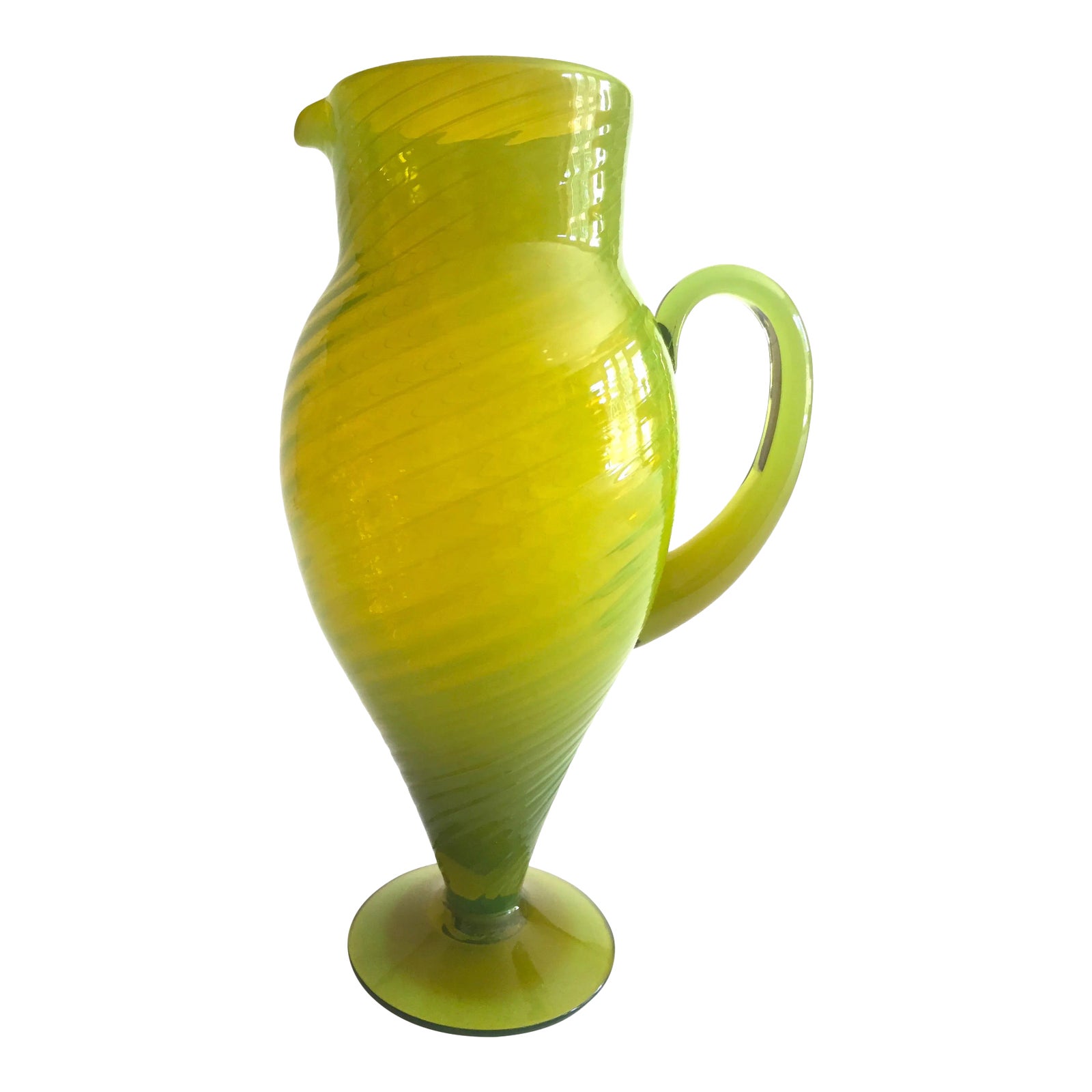 Vintage Mid Century Modern Italian Chartreuse Olive Green Swirl Murano Art Glass Pitcher Vase ...