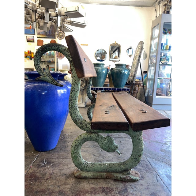 1920s Vintage Snake-Inspired Iron and Black Walnut Wood Bench | Chairish