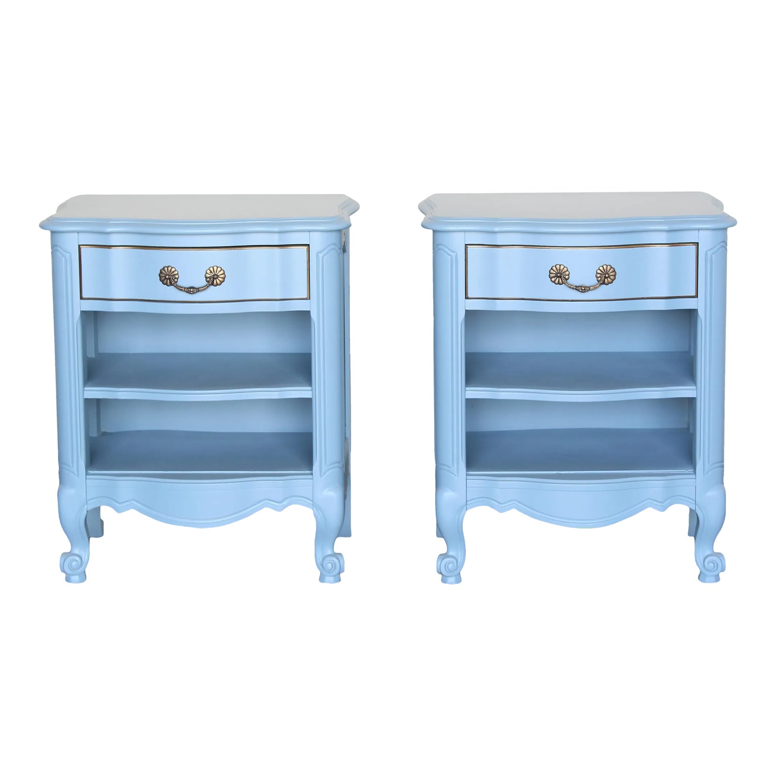 1970's Pair of Pastel Blue French Style Nightstands | Chairish