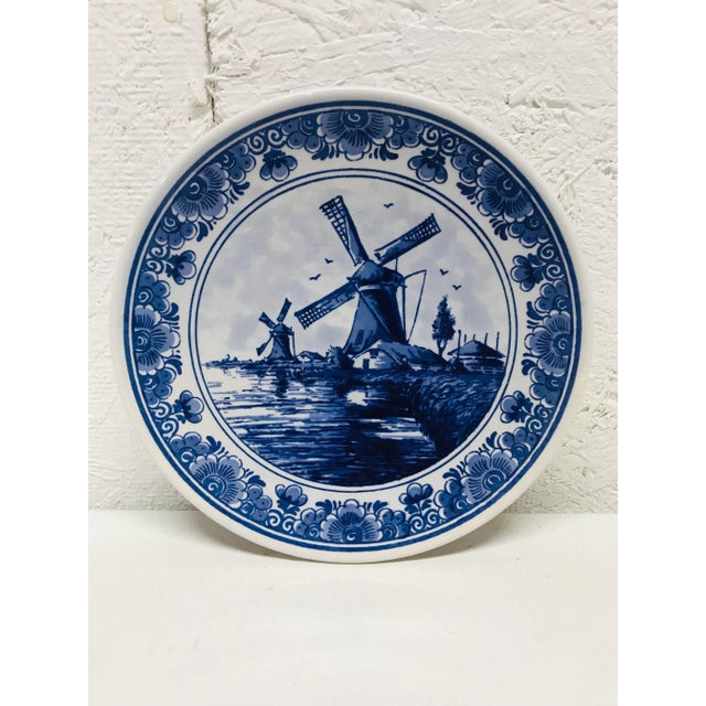 1983 Blue Delft Plate With Windmill Scene | Chairish