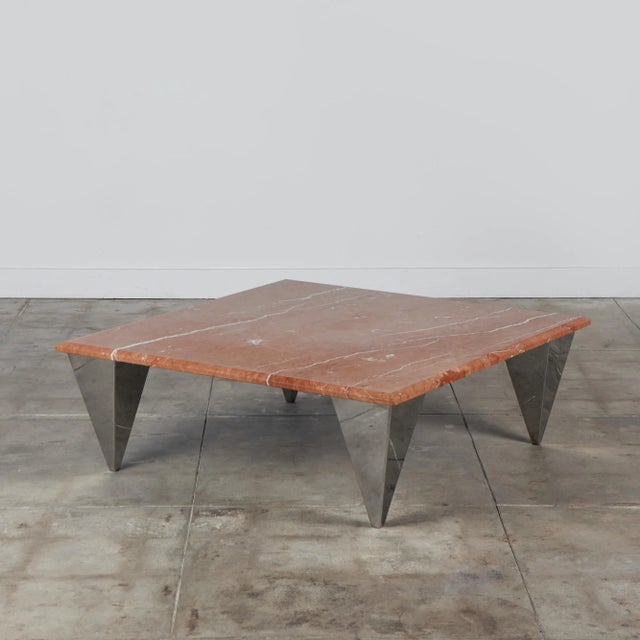 Red Marble Coffee Table With Angular Chrome Legs | Chairish