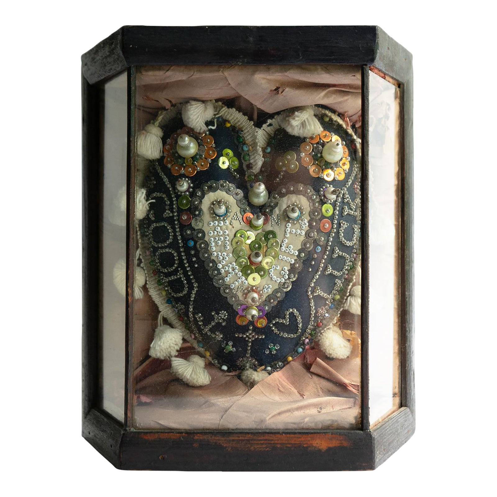 Antique Sailors Folk Art 'Sweetheart' Cushion in Glass Case, Late 19th ...