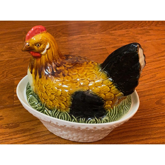 1980 Large Ceramic Hen Rooster Hand Painted Signed Tureen 2 Piece ...