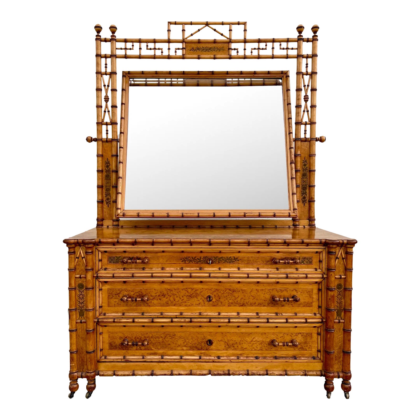 r.j. Horner Aesthetic Movement Faux Bamboo Birdseye Maple Dresser With ...