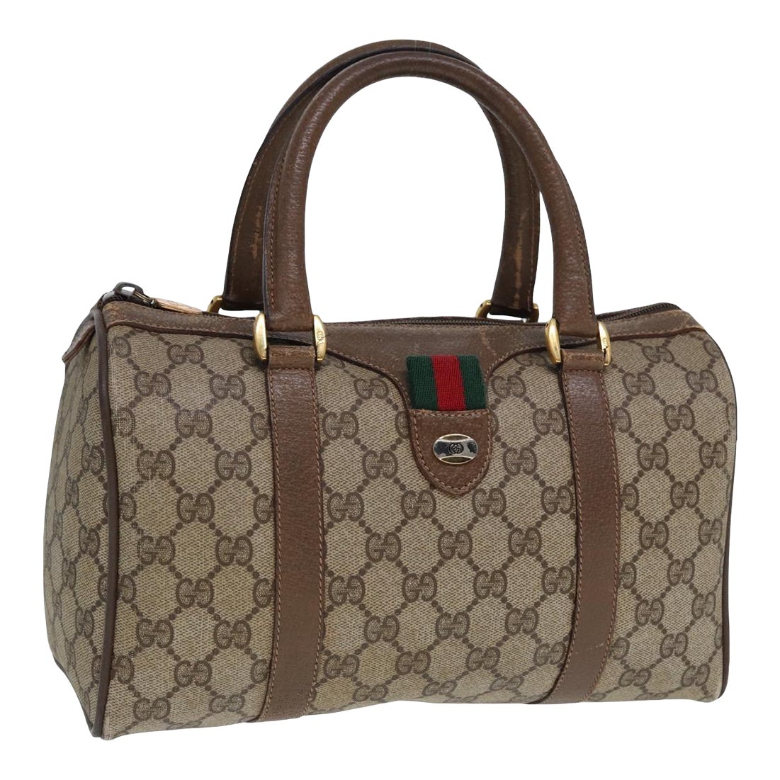 Gucci Gg Supreme Web Sherry Line Boston Bag Pvc Leather Beige Auth ...