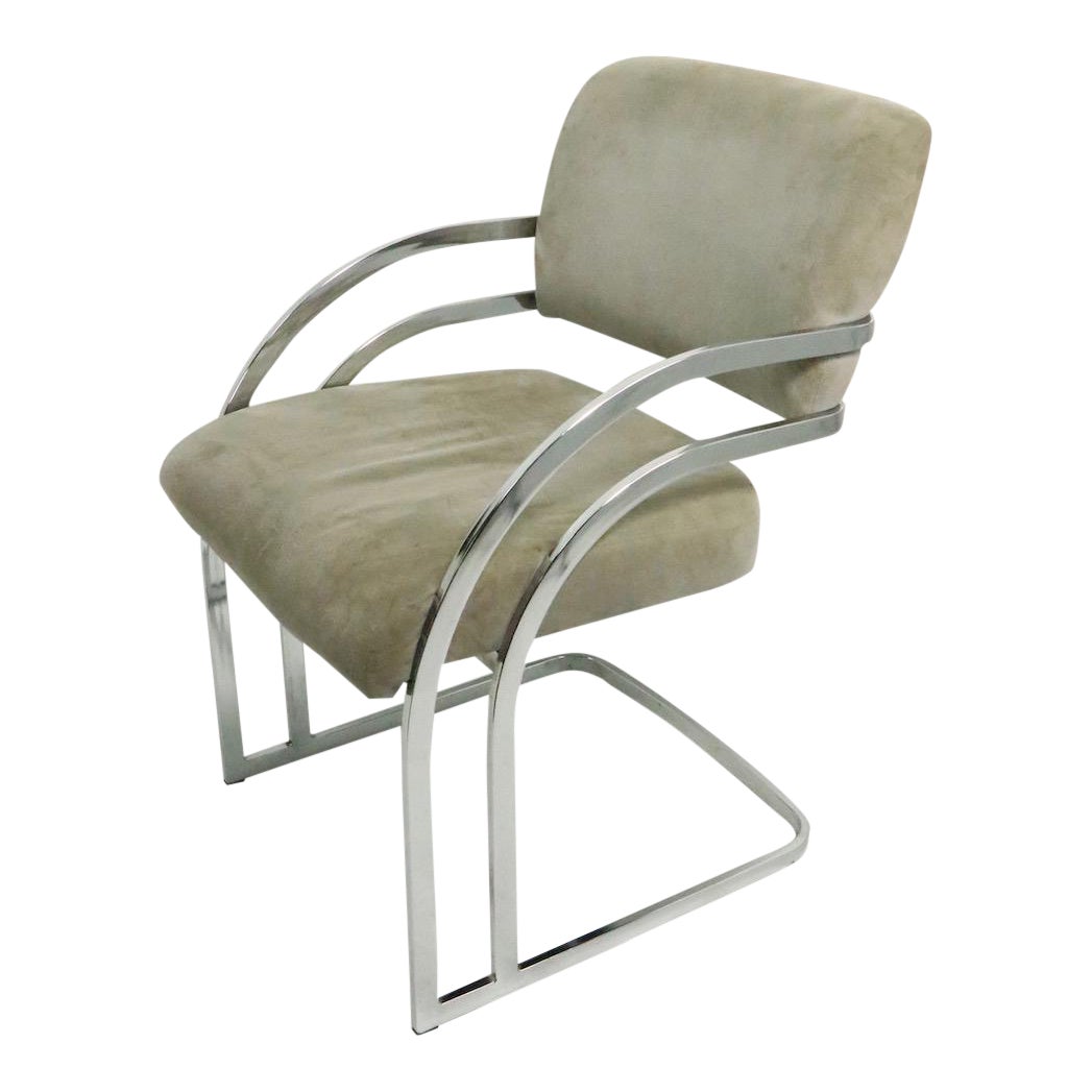 Chrome Banded Arm Chair Attributed to Baughman | Chairish