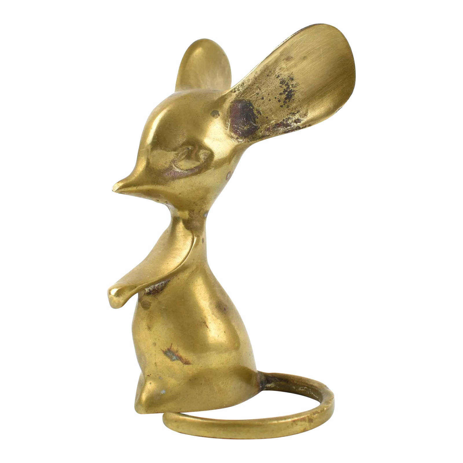 Mid 20th Century Long Ears Brass Mouse Figurine Paperweight | Chairish