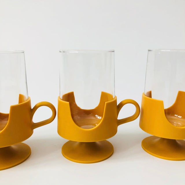 MCM Yellow Glass-Snap Mugs by Corning - Set of 4 | Chairish